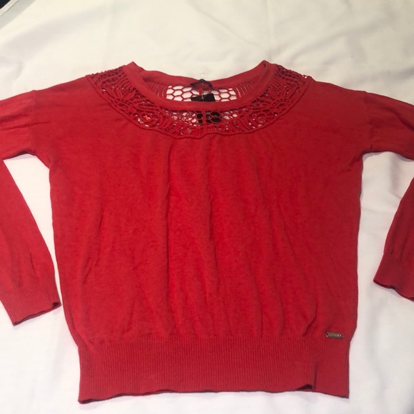 Guess | Tops | New Guess Knit Light Lace Crochet Top Sweater Red | Poshmark